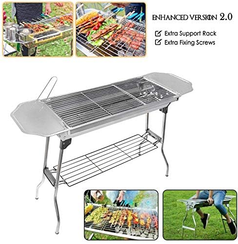 HTTMT- Refined Stable Version-2.0 Iron Portable Folding Barbecue Charcoal Grill Stove Shish Kebab Stainless Steel BBQ Patio Camping Fold Large [P/N: ET-COOK003]