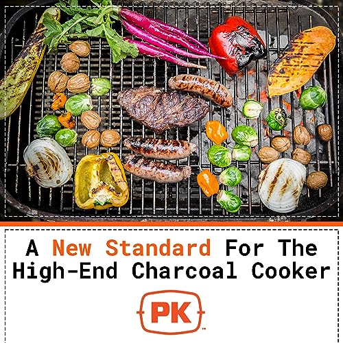 PK Grills Charcoal BBQ Grill and Smoker Combination PK360 Cast Aluminium Portable Outdoor Barbecue Grill Smoker for Camping, Tailgating, Park Grilling, PK360-BTBX-D, Graphite