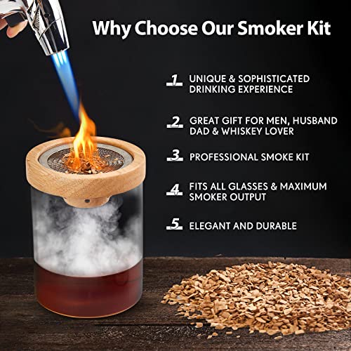 TRENDYSUPPLY Cocktail Smoker Kit with Torch (Butane Not Included), 3 Kinds of Wood Smoker Chips for Whiskey and Bourbon, Old Fashioned Whiskey Smoker Infuser Kit, Gift for Husband Men