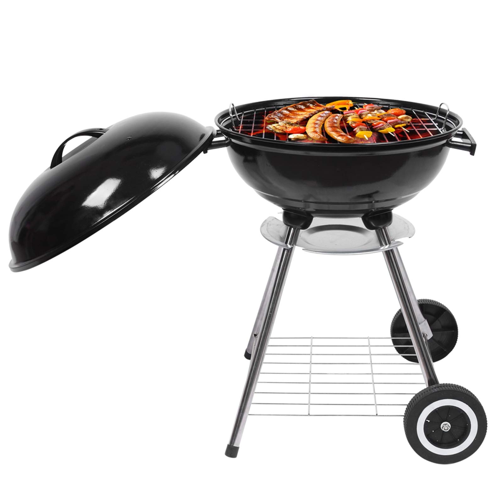 Outvita Charcoal Grill, 18 inch Stainless Steel BBQ Charcoal with Wheels and Storage Holder for Camping, Picnic, Barbecue, Party, Outdoor Activities