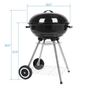 Outvita Charcoal Grill, 18 inch Stainless Steel BBQ Charcoal with Wheels and Storage Holder for Camping, Picnic, Barbecue, Party, Outdoor Activities