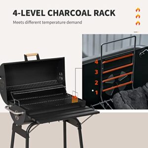 Outsunny 30" Portable Barrel Charcoal BBQ Grill with 4-Position Adjustable Charcoal Rack, Carbon Steel Outdoor Barbecue Smoker with Storage Shelf, Wheel, for Garden Camping Picnic