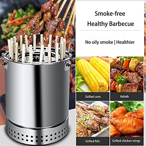 ZHAIHUA Charcoal Grill, Portable Contact Grill, 360-degree Heating Small Smokeless Outdoor Vertical Grill, Stainless Steel Hanging Grill, Multifunctional Oil-Charcoal Separation Cooking Tool., Silver