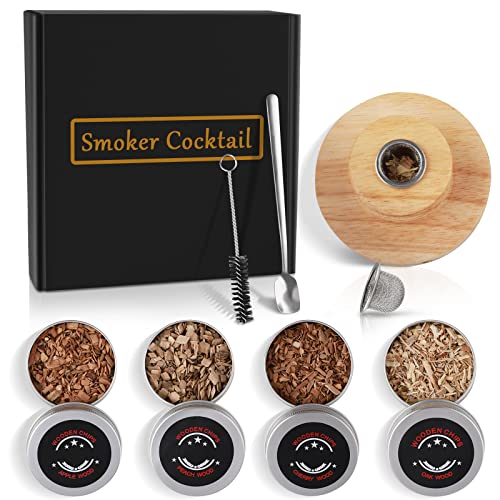 Cocktail Smoker Kit,Four Kinds of Wood Smoker Chips for Whiskey and Bourbon. Infuse Cocktails, Wine, Whiskey, Cheese, Salad and Meats. for Your Friends, Husband, Dad,Christmas gift