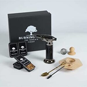 Burning Oak Cocktail Smoker Kit – Professional Whiskey Smoker Kit with Torch, Apple, Oak, Cherry and Walnut Wood Chips – Old Fashioned Smoker Kit In Stylish Black Box(1ST)