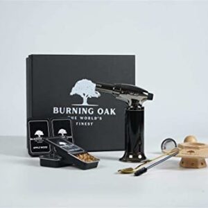 Burning Oak Cocktail Smoker Kit – Professional Whiskey Smoker Kit with Torch, Apple, Oak, Cherry and Walnut Wood Chips – Old Fashioned Smoker Kit In Stylish Black Box(1ST)