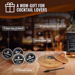 Cocktail Smoker Kit, Old Fashioned Cocktail Whiskey Gifts for Men, Drinking Accessories With 4 Wood Chips for Cocktails, Wine, Whiskey & Bourbon, Ideal Gifts For Drinks(No Butane)