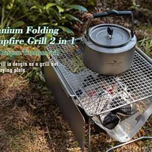 Boundless Voyage Titanium Folding Campfire Grill BBQ Charcoal Collapsible Grilled Net 2 in 1 Portable Grill Camping Table with Frying Plate Portable Folding Legs Outdoor Picnic Backpacking