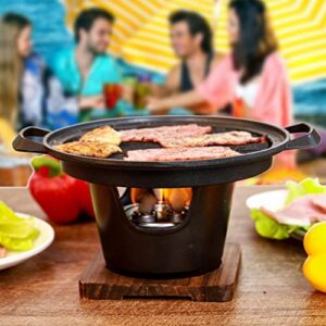 Hibachi Grill Smokeless Tabletop Portable Grill Wooden Frame Aluminium Alloy Easy Assembly Stove Base Barbecue Pot Professional Charcoal Grill for Camping Home Barbecue