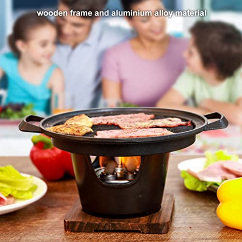 Hibachi Grill Smokeless Tabletop Portable Grill Wooden Frame Aluminium Alloy Easy Assembly Stove Base Barbecue Pot Professional Charcoal Grill for Camping Home Barbecue