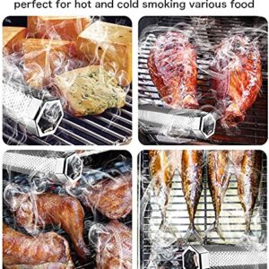 Pellet Smoker Tube, 12'' Stainless Steel Wood Pellet Smoke Tube for Cold/Hot Smoking, Portable Barbecue BBQ Smoke Generator Works with Electric Gas Charcoal Grill Smokers (Hexagon Tube+2Hooks)