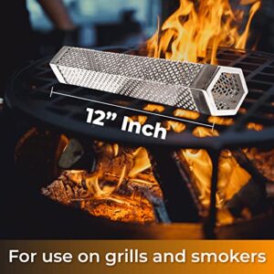 ConveniPro Pellet Smoker Tube & Heat Resistant BBQ Glove | 12 Inch Smoker Box Tube For All Electric, Gas, Charcoal Grills & Smokers | Suitable For Hot & Cold Smoking