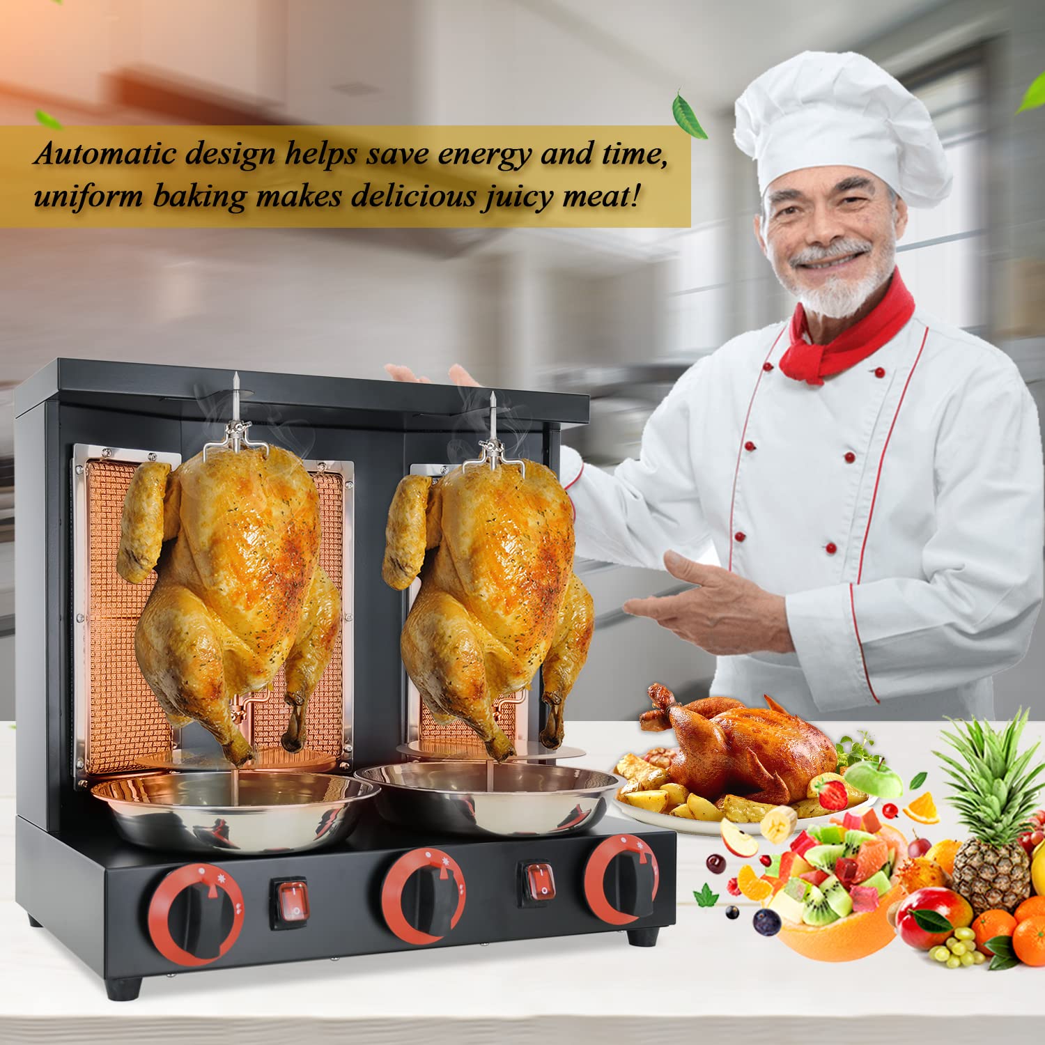 YOOYIST Shawarma Grill Propane Gyro Rotisserie Machine Kebab Doner Automatic Vertical Broiler with 3 Burners