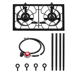 VERYKE Outdoor Camping Burner Stove,Protable Propane Gas Stove,High Pressure Stand Cooker for Backyard,Camping,Home (Double Burner - 150000-BTU)