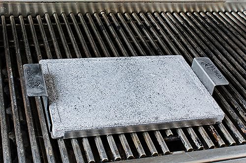 Comal Grill and Serve - 20 x 30 cm Volcanic Stone with Steel Handle Includes Wooden Base