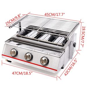 3-Burner BBQ Gas Grill, Commercial Gas LPG Grill 2800PA Outdoor BBQ Tabletop Cooker Multi-Function Gas BBQ Grill Outdoor Cooking Camping Stainless Steel