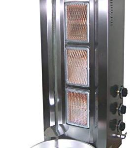 Professional Commercial Industrial Countertop 3 Burner Propane Gas Meat Capacity 35 kg / 77 lbs. Rotating Spinning Vertical Broiler Shawarma Gyro Doner Grill Kebab Tacos Al Pastor Machine