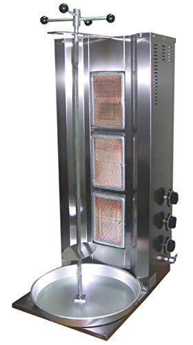 Professional Commercial Industrial Countertop 3 Burner Propane Gas Meat Capacity 35 kg / 77 lbs. Rotating Spinning Vertical Broiler Shawarma Gyro Doner Grill Kebab Tacos Al Pastor Machine