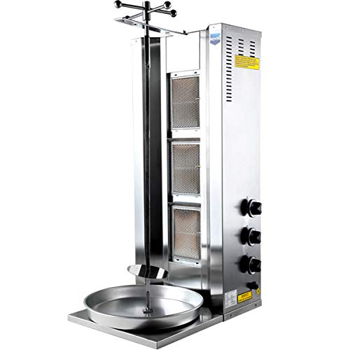 Professional Commercial Industrial Countertop 3 Burner Propane Gas Meat Capacity 35 kg / 77 lbs. Rotating Spinning Vertical Broiler Shawarma Gyro Doner Grill Kebab Tacos Al Pastor Machine