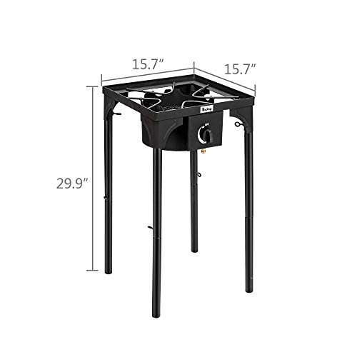 Single Propane Burner Outdoor Camp Gas Stove, High Pressure Propane Gas Cooker, Portable Cast Iron Patio Cooking Brewing Burner Detachable Legs Great for Camping, Patio, or RV