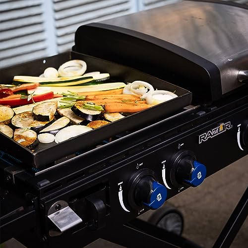 Razor Griddle Portable 4-Burner 40,000 BTU Gas Grill & Griddle Combo with 16" x 16" Cooking Surface Area, Foldable Cart & Steel Lid, Black