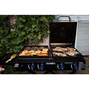 Razor Griddle Portable 4-Burner 40,000 BTU Gas Grill & Griddle Combo with 16" x 16" Cooking Surface Area, Foldable Cart & Steel Lid, Black