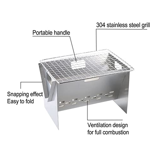 SLATIOM Folding Campfire Grill Stainless Steel Camping Grill with Carrying Bag Portable Barbecue Charcoal Grill for Camping BBQ Picnic