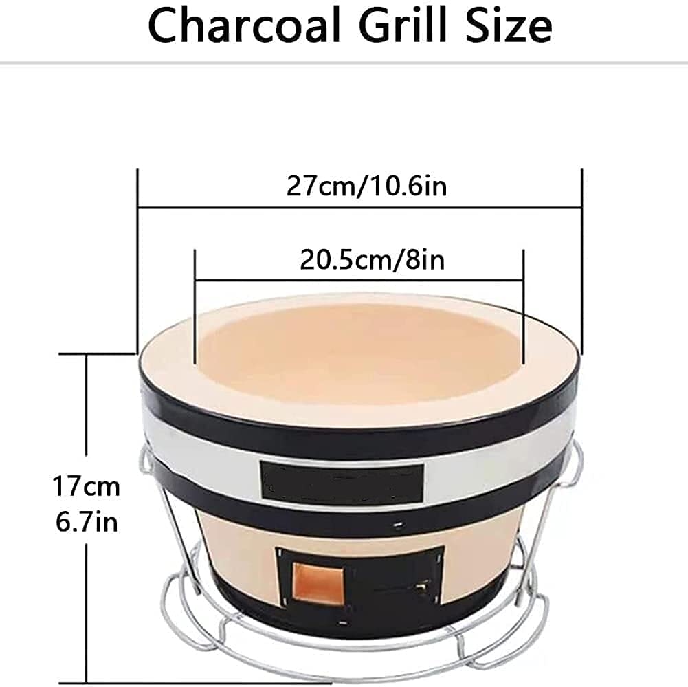 Yingm Japanese Round Yakatori Charcoal Grill/Ceramic Clay BBQ/Tabletop Barbecue Stove with Wire Mesh Grill for Backyard Outdoor Cooking