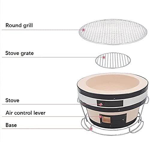 Yingm Japanese Round Yakatori Charcoal Grill/Ceramic Clay BBQ/Tabletop Barbecue Stove with Wire Mesh Grill for Backyard Outdoor Cooking