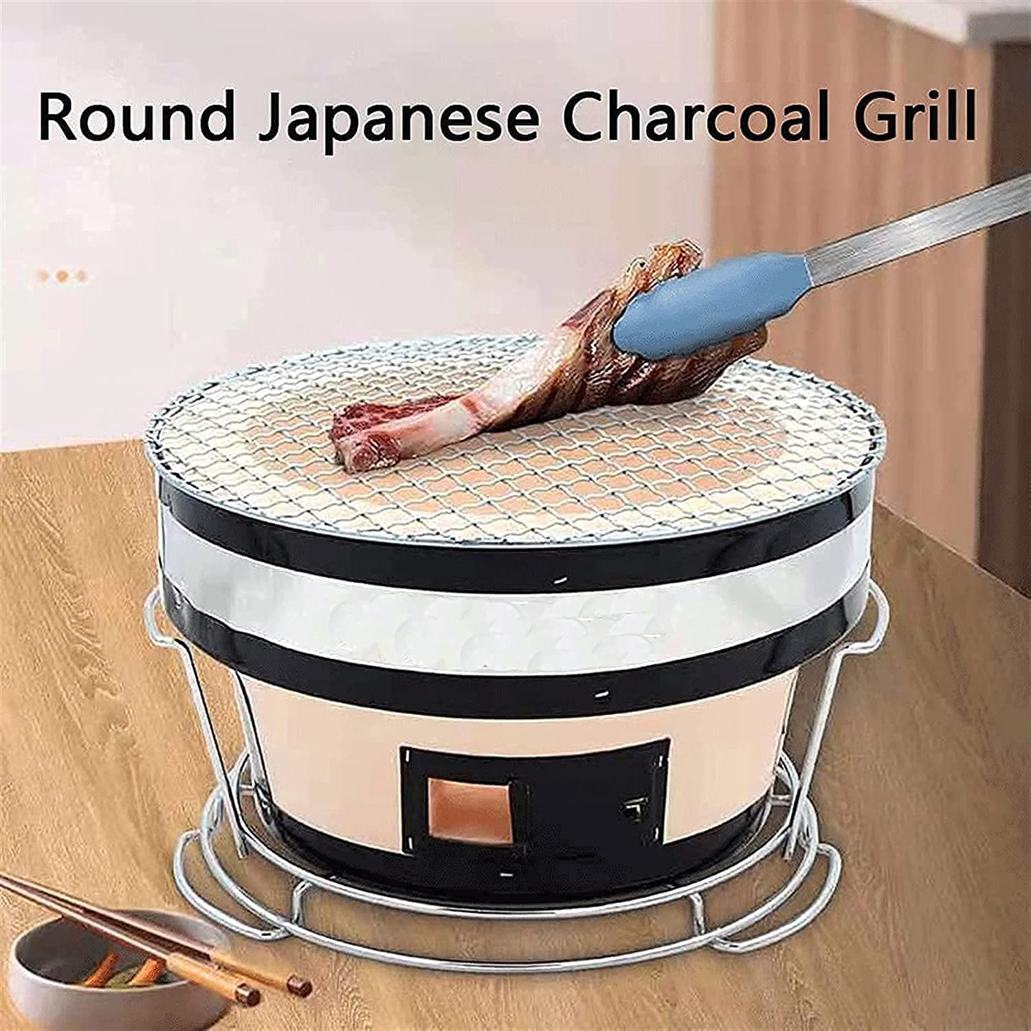 Yingm Japanese Round Yakatori Charcoal Grill/Ceramic Clay BBQ/Tabletop Barbecue Stove with Wire Mesh Grill for Backyard Outdoor Cooking