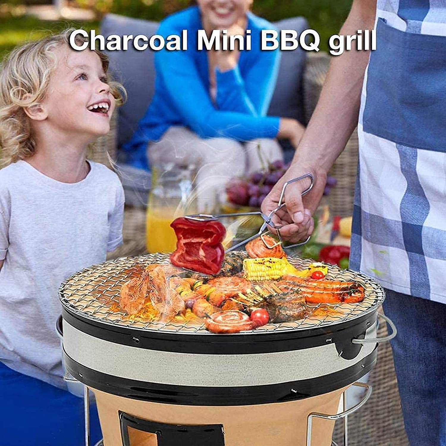 Yingm Japanese Round Yakatori Charcoal Grill/Ceramic Clay BBQ/Tabletop Barbecue Stove with Wire Mesh Grill for Backyard Outdoor Cooking