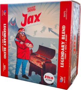 jealous devil jax legendary blend bbq pellets, 20 lbs, box, brown, 320 oz (jdjaxlegend20)