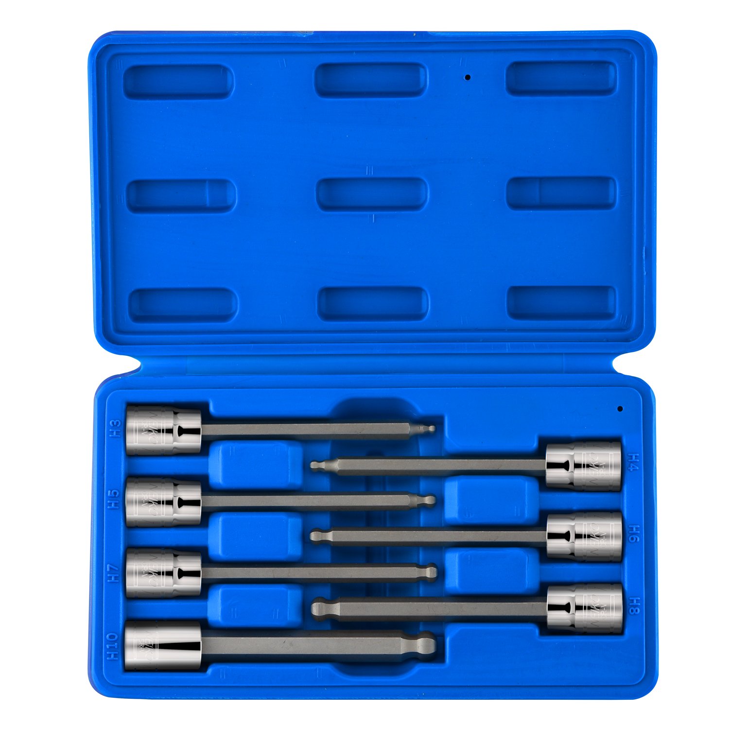 Neiko 10243A 3/8-Inch-Drive Extra-Long Ball-End Hex-Bit Socket Set, Metric Sockets 3/8" or 3 to 10 mm, S2 Steel, 7-Piece Set