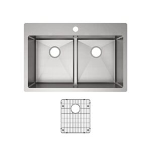 elkay crosstown ectsra33229tbg1 equal double bowl dual mount stainless steel kitchen sink kit with aqua divide