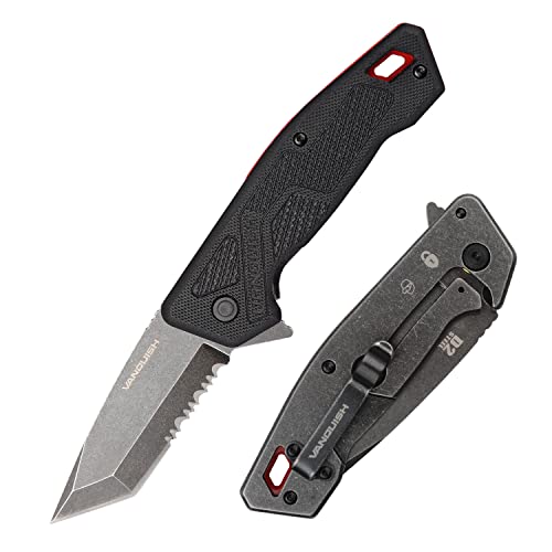 VANQUISH Folding Pocket Knife with 3 Inch Serrated Steel Blade for Survival Hunting Camping Fishing Hiking Adventure Self Defense Small Utility Pocket Knives with Clips for Men/Women Dad Husband(6052)