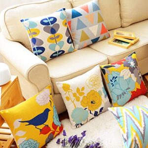 sykting Blue and Yellow Pillow Covers Farmhouse Cotton Linen Outdoor Throw Pillow Covers 18x18 inch Decorative for Couch Sofa Patio Porch Flowers Pattern Pack of 2