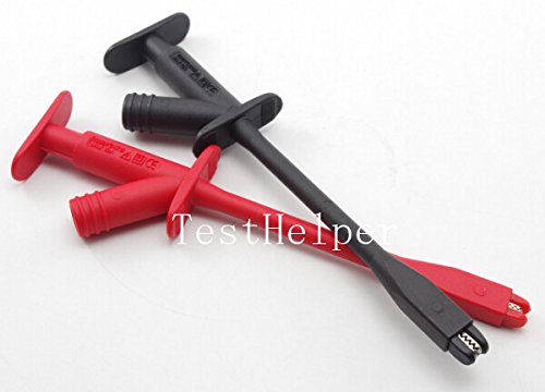 TestHelper TP760-1 Industrial Grade Plunger Style Test Clip Set, Safety Alligator Clamp with 4mm Banana Socket Connection Flexible Spring Jaw Opening Red/Black