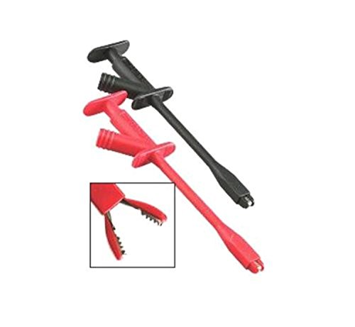 TestHelper TP760-1 Industrial Grade Plunger Style Test Clip Set, Safety Alligator Clamp with 4mm Banana Socket Connection Flexible Spring Jaw Opening Red/Black