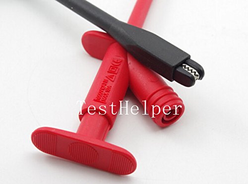 TestHelper TP760-1 Industrial Grade Plunger Style Test Clip Set, Safety Alligator Clamp with 4mm Banana Socket Connection Flexible Spring Jaw Opening Red/Black