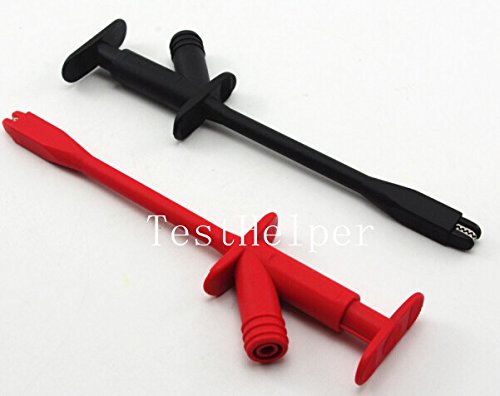 TestHelper TP760-1 Industrial Grade Plunger Style Test Clip Set, Safety Alligator Clamp with 4mm Banana Socket Connection Flexible Spring Jaw Opening Red/Black