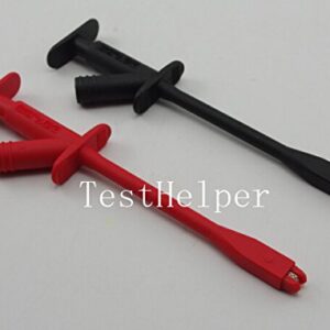 TestHelper TP760-1 Industrial Grade Plunger Style Test Clip Set, Safety Alligator Clamp with 4mm Banana Socket Connection Flexible Spring Jaw Opening Red/Black