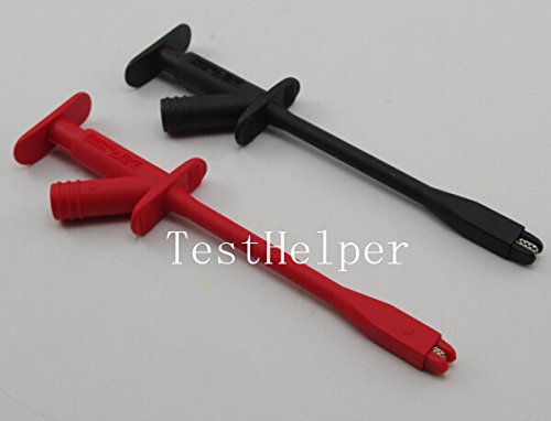 TestHelper TP760-1 Industrial Grade Plunger Style Test Clip Set, Safety Alligator Clamp with 4mm Banana Socket Connection Flexible Spring Jaw Opening Red/Black