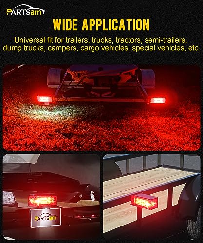 Partsam 12V LED Submersible Low Profile Rectangular Trailer Lights, Waterproof LED Combination Trailer Tail Light Kit Stop Brake License Plate Turn Running Lights Sealed for Boat Trailer Lights Truck