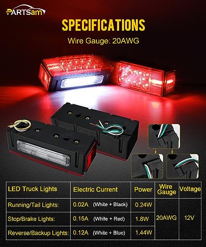 Partsam 12V LED Submersible Low Profile Rectangular Trailer Lights, Waterproof LED Combination Trailer Tail Light Kit Stop Brake License Plate Turn Running Lights Sealed for Boat Trailer Lights Truck