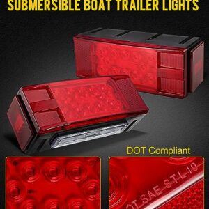 Partsam 12V LED Submersible Low Profile Rectangular Trailer Lights, Waterproof LED Combination Trailer Tail Light Kit Stop Brake License Plate Turn Running Lights Sealed for Boat Trailer Lights Truck