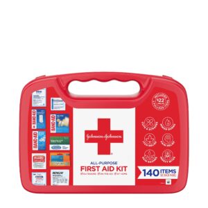 johnson & johnson all-purpose portable compact first aid kit for minor cuts, scrapes, sprains & burns, ideal for home, car, travel and outdoor emergencies, 140 pieces