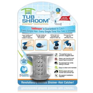 tubshroom tub hair catcher protector, fits 1.5" - 1.75" drain, gray