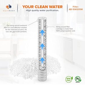 Aquaboon 5 Micron 20" x 2.5" String Wound Sediment Water Filter Cartridge | Universal Replacement for Any 20 inch RO Unit | Compatible with 101-230, PD-5-20, AP110-2C, P5-20, CFS124-C20, 6-Pack