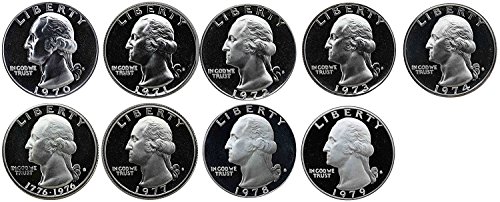 1970 S - 1979 S Washington Quarters Gem Proof Run 9 Coins US Mint Decade Lot Complete 1970's Set Uncirculated