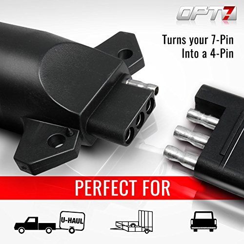 OPT7 7 Pin to 4 Pin Trailer Adapter with Secure Tab, 7 Way Blade to 4 Way Flat Trailer Light Adapter, Connector for Trailer Tow Hitch and Redline LED Tailgate Light Bar